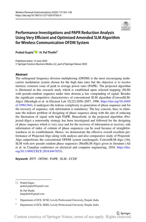 Performance Investigations And Papr Reduction Analysis Using Very