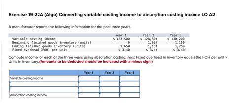solved exercise 19 22a algo ﻿converting variable costing