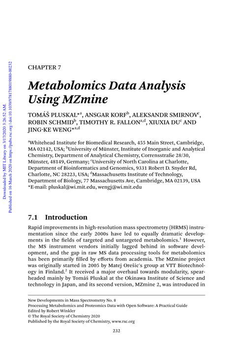 Pdf Chapter 7 Metabolomics Data Analysis Using Mzmine