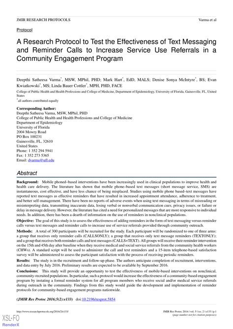 Pdf A Research Protocol To Test The Effectiveness Of Text Messaging And Reminder Calls To