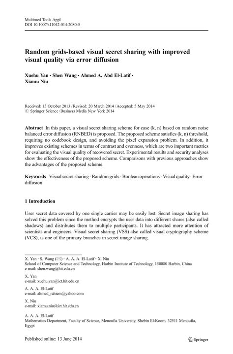 Pdf Random Grids Based Visual Secret Sharing With Improved Visual