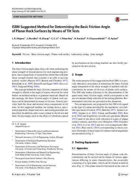 Pdf Isrm Suggested Method For Determining The Basic Friction Angle Of