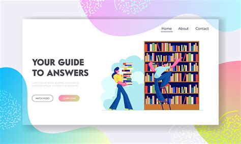 도서관에서 읽고 책을 검색하는 여자와 남자 젊은이 학생 아테나에움 또는 문학 아카이브에서 시간을 보낸다 웹 사이트 방문 페이지 웹 페이지 만화 플랫 벡터 일러스트 배너