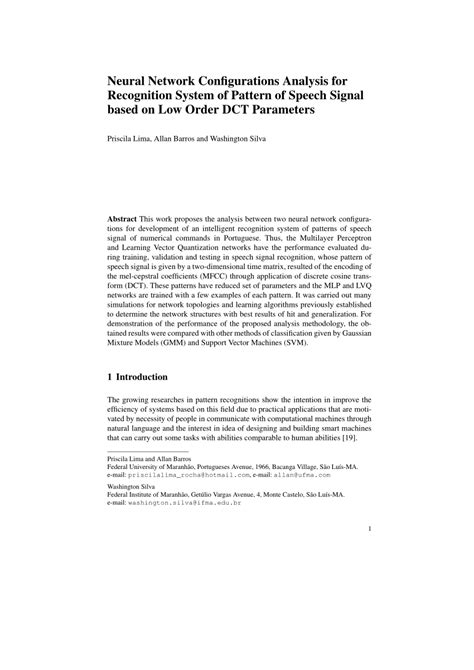 Pdf Artificial Neural Networks Used For Pattern Recognition Of Speech Signal Based On Dct