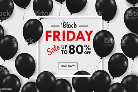 주말 동안 블랙 프라이데이 프로모션 텍스트 상자와 함께 떠있는 많은 빛나는 검은 풍선 개성 개념에 대한 스톡 벡터 아트 및 기타