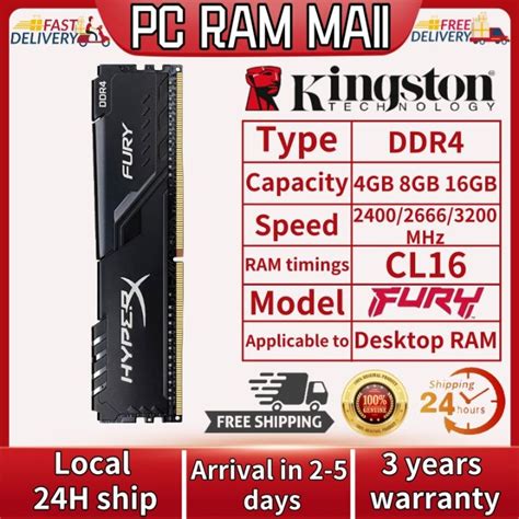 【free Shipping】kingston Hyperx Fury Ddr4 Ram 4gb 8gb 16gb 2400mhz 2666mhz 3200mhz Cl16 1 2v Dimm