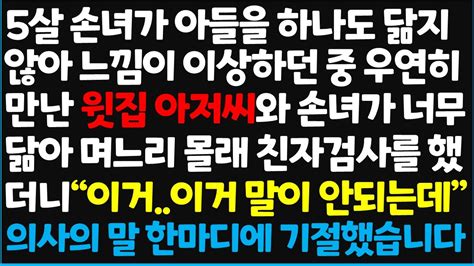 신청사연 5살 손녀가 아들을 하나도 닮지 않아 느낌이 이상하던 중 우연히 만난 윗집 아저씨와 손녀가 너무 닮아 며느리 몰래 친자검사를 했더니~ 신청사연 사이다썰 사연