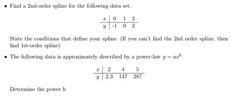 Solved Find A Nd Order Spline For The Following Data Set Chegg Com