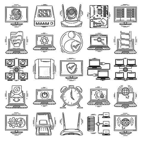 Computer Software And Hardware Set Icon Vector Doodle Hand Drawn Or Outline Icon Style Stock