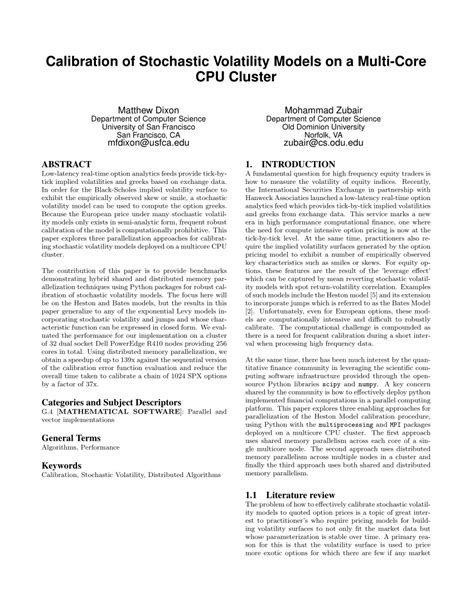 Pdf Calibration Of Stochastic Volatility Models On A Multi Core Cpu Cluster