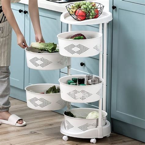 Rebrilliant 5 Tier Storage Rack Rotating Vegetable Rack Floor Standing