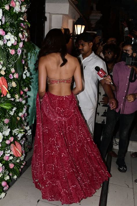 Disha Patani Looks Smoking Hot In Red Bralette Lehenga Set At Ekta Kapoors Diwali Party Pics