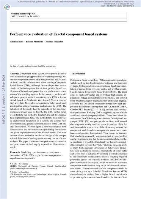 Pdf Performance Evaluation Of Fractal Component Based Systems