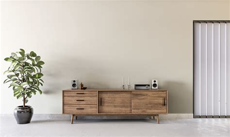 나무 콘솔과 장식이 있는 밝은 베이지색 콘크리트 모형 벽 현대적인 인테리어 위의 부정적인 복사 공간 3d 렌더링 3d 그림 0명에 대한 스톡 사진 및 기타 이미지 Istock