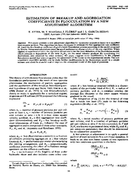 Pdf Estimation Of Breakup And Aggregation Coefficients In Flocculation By A New Adjustment