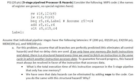 P Pts Stage Pipelined Processor Hazards Chegg