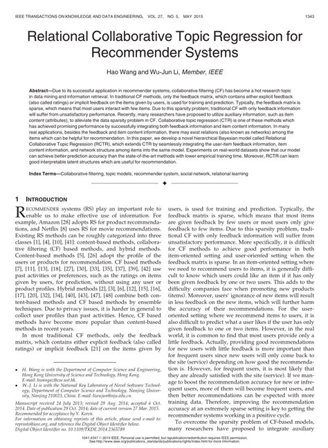 Pdf Relational Collaborative Topic Regression For Recommender Systems