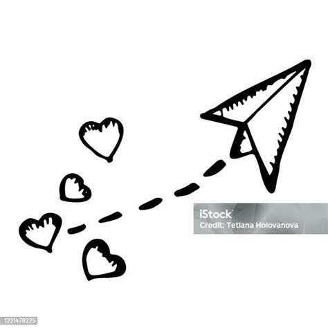 하트의 흔적을 남기는 귀여운 비행기의 형태로 그리기 스케치 검은색에 대한 스톡 벡터 아트 및 기타 이미지 검은색 구름 단일 이미지 Istock