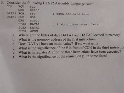 Solved 3 Consider The Following Hcs12 Assembly Language