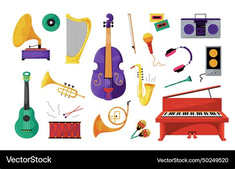 Orchestra Music Instruments Piano Guitar Strings Vector Image