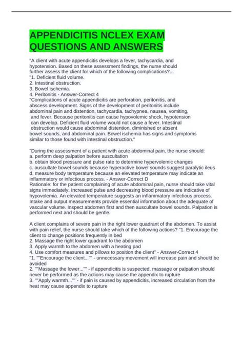 Appendicitis Nclex Exam Questions And Answers Appendicitis Stuvia Us
