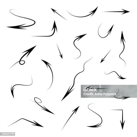 손으로 그린 화살표 컬렉션입니다 낙서 화살표가 설정됩니다 벡터 화살표 아이콘이 설정됩니다 검은 손은 흰색 배경에 낙서 화살표 컬렉션을 익사 벡터 그래픽입니다 격리된 벡터