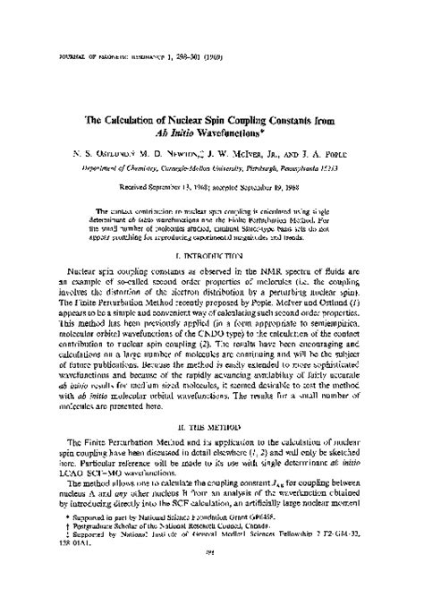 Pdf The Calculation Of Nuclear Spin Coupling Constants From Ab Initio Wavefunctions