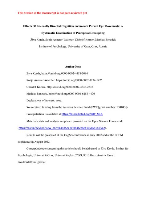 Pdf Effects Of Internally Directed Cognition On Smooth Pursuit Eye Movements A Systematic