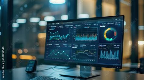 Real Time Data Analytics Computer Monitor Showcasing An Abstract Network Monitoring Dashboard