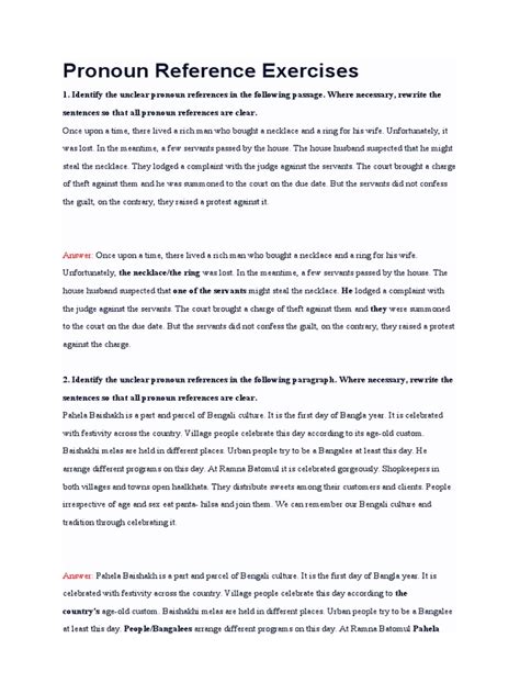 Pronoun Reference Exercises Download Free Pdf Table Of Contents