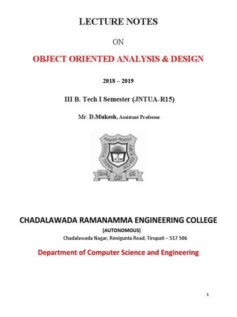 Ooad Lecture Notes Pdf Object Oriented Programming Inheritance