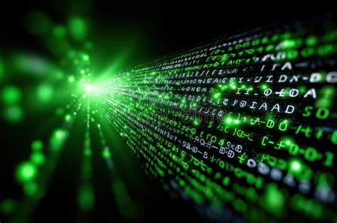 Neon Green Digital Data Stream Flows In A Futuristic Environment Filled