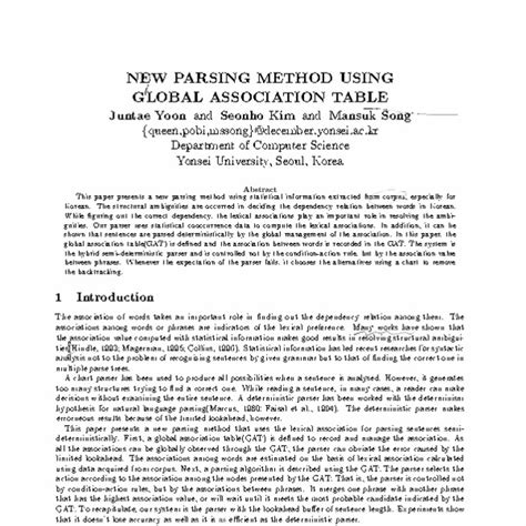new parsing method using global association table acl anthology