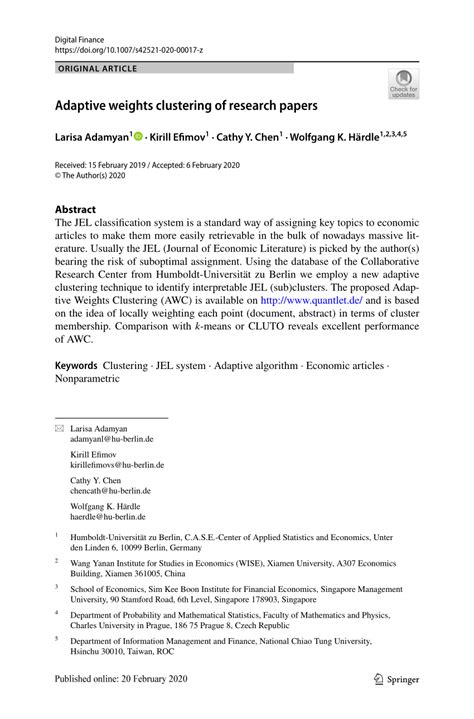 Pdf Adaptive Weights Clustering Of Research Papers