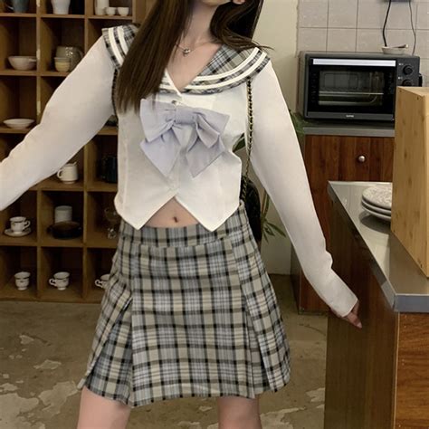 스윗캔디 코디세트리본 크롭 셔츠체크 플리츠 미니스커트 투피스 세트 St119508e