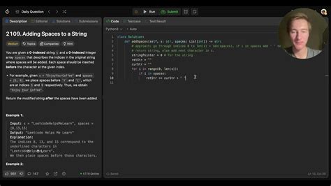 Solving Leetcode 2109 Adding Spaces To A String Youtube