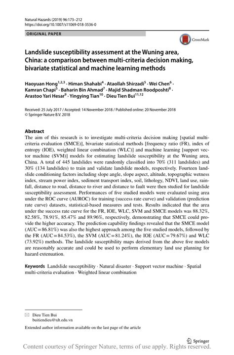 Landslide Susceptibility Assessment At The Wuning Area China A Comparative Between Multi