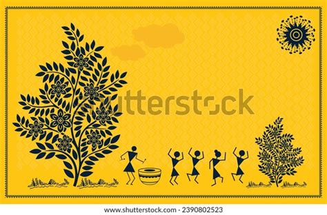 Joyful Fusion Warli Art Tree Motif Stock Vector Royalty Free