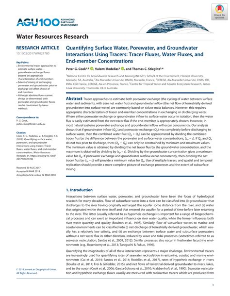 Pdf Quantifying Surface Water Porewater And Groundwater Interactions