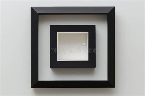 Two Nested Black Frames Blank White Centers Plain White Background