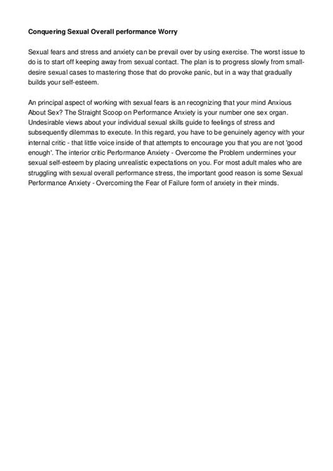 Sexual Performance Anxiety Treatment How To Eliminate Sexual Performance Anxiety Safely