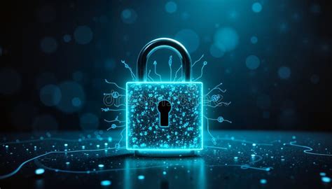 Glowing Holographic Padlock With Binary Code Cybersecurity Concept