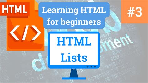 Learning Html For Beginners Html Lists Html For Beginners Youtube