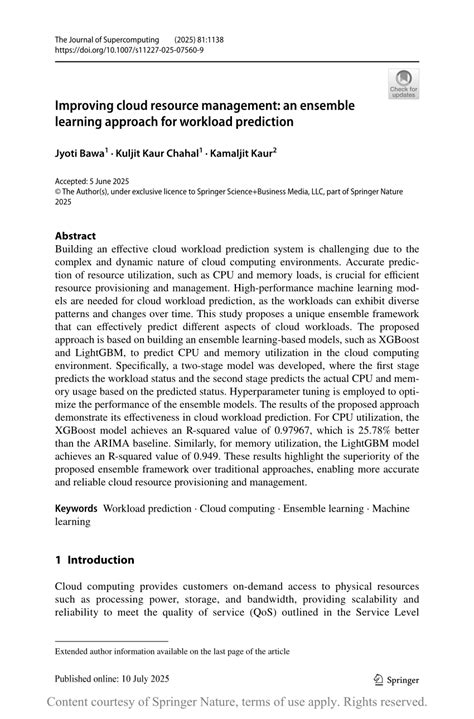 Improving Cloud Resource Management An Ensemble Learning Approach For