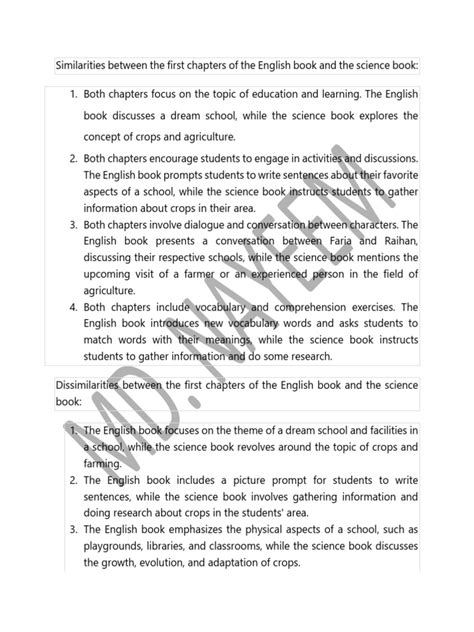 Similarities And Dissimilarities Between The First Chapters Of The English Book And The Science