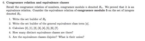 Solved 6 Congruence Relation And Equivalence Classes Recall