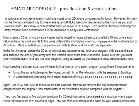 Solved Matlab Code Only Pre Allocation And Vectorisation