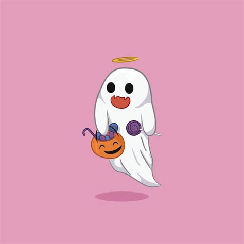 Illustration Of Cute Ghost On Halloween Carrying Candy Basket With
