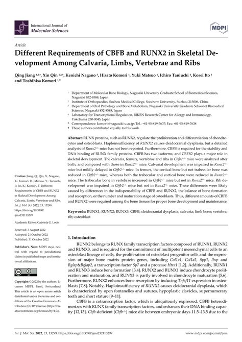 Pdf Different Requirements Of Cbfb And Runx2 In Skeletal Development