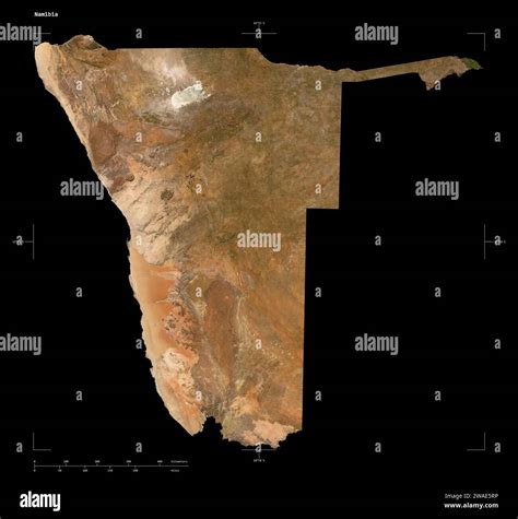 Shape Of A Low Resolution Satellite Map Of The Namibia With Distance Scale And Map Border